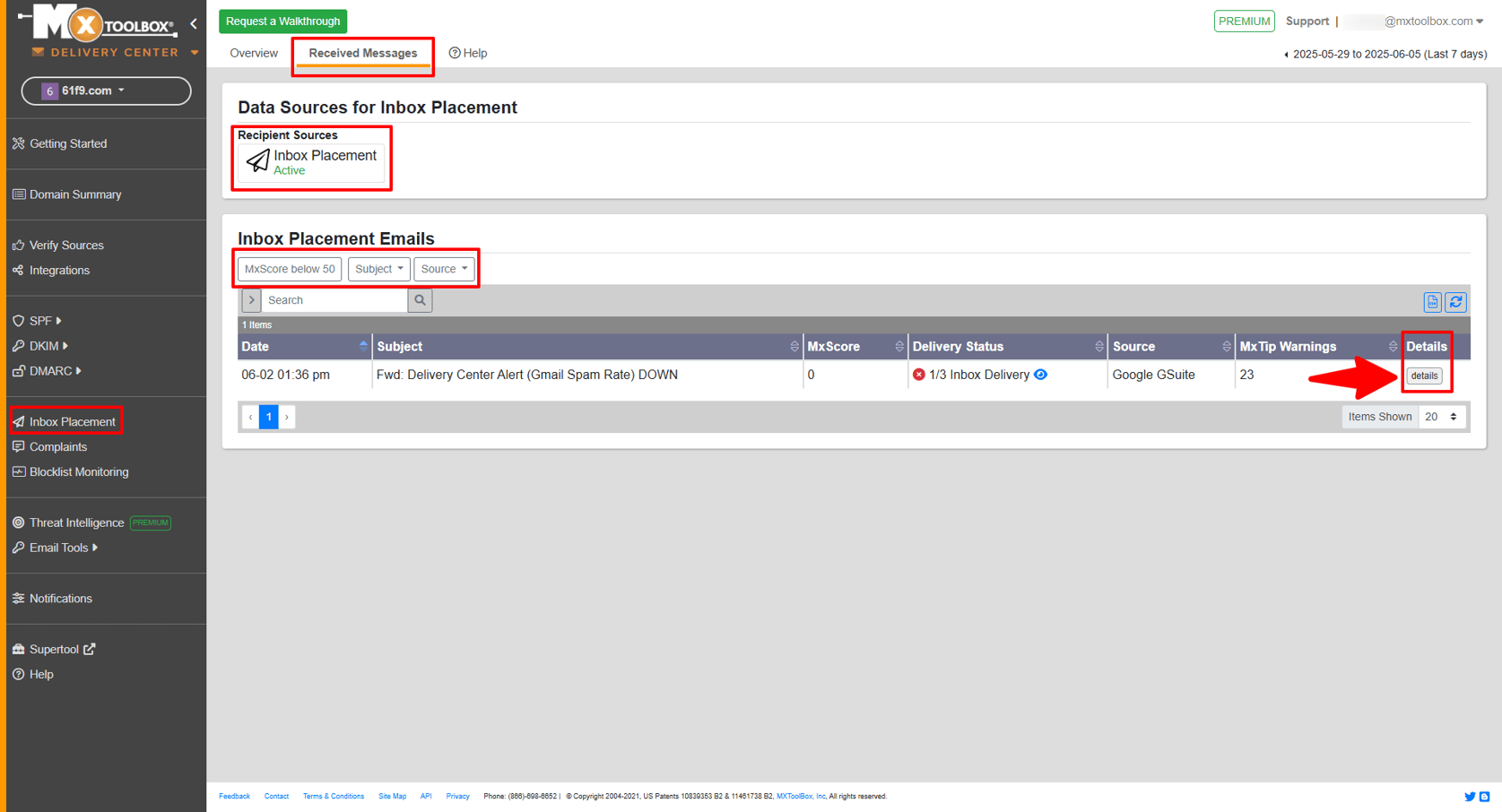 Inbox Placement Received Messages