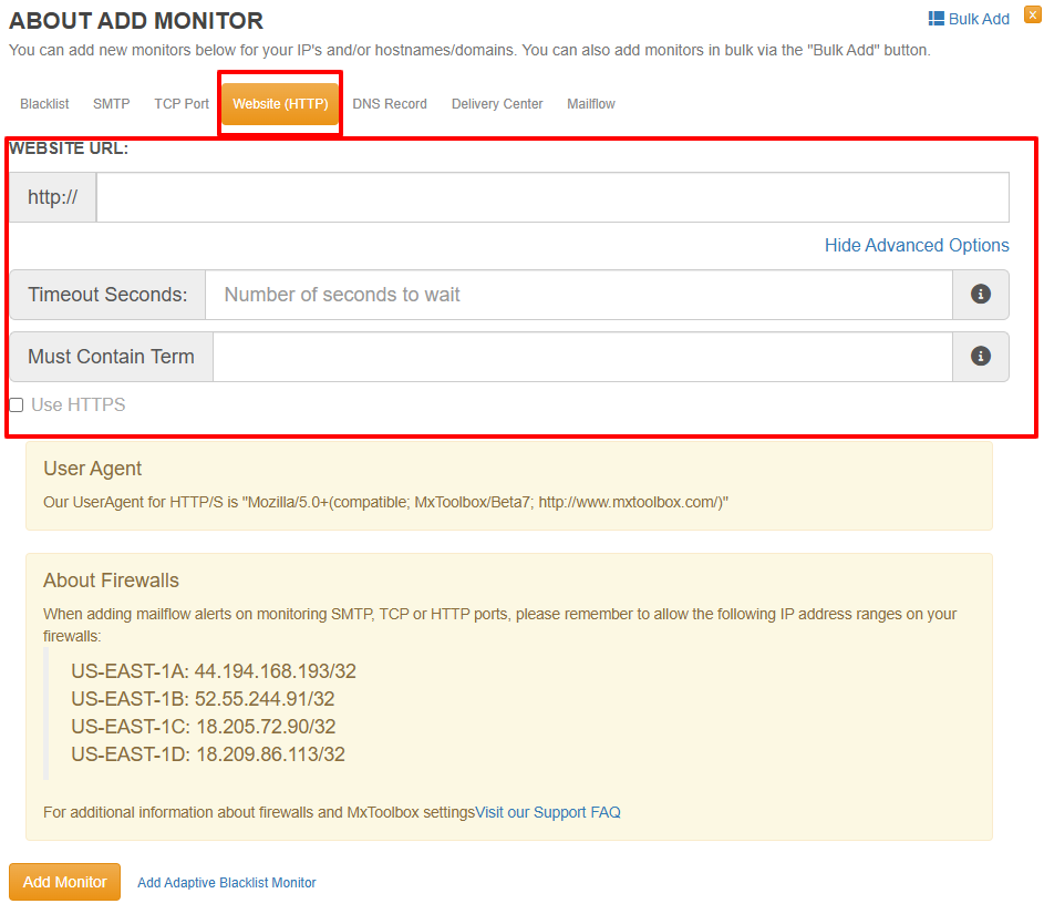 Monitoring Advanced Options